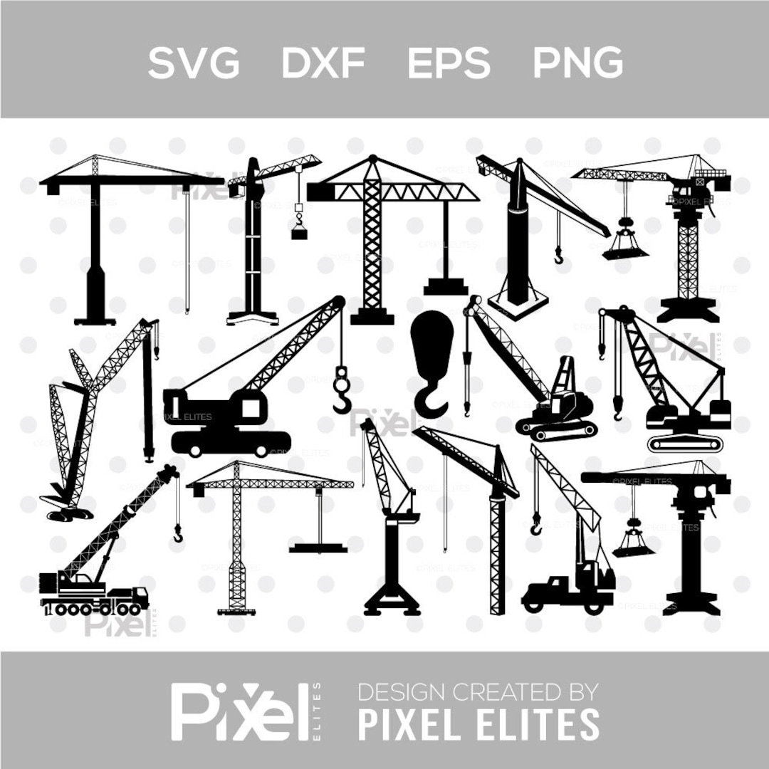 Tower Crane SVG Cut File Bundle for Silhouette Construction Crane ...
