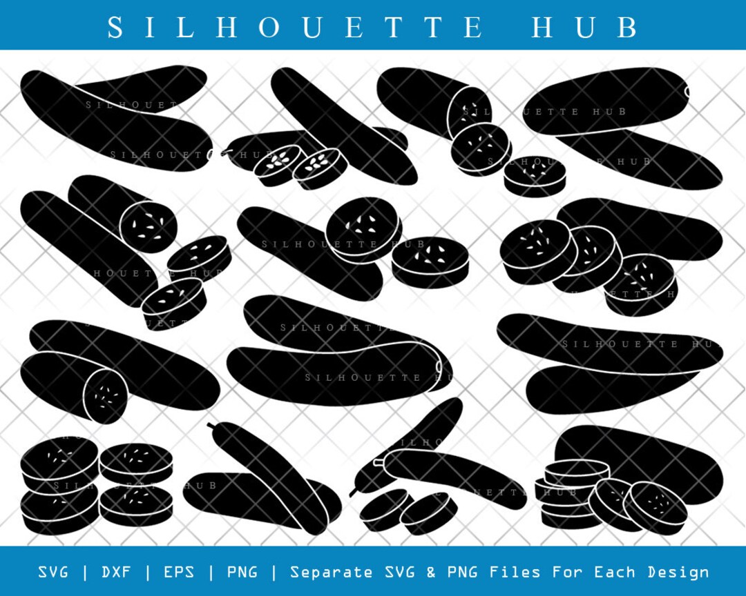 Silueta de pepino, pepino SVG, alimentos svg, vegetales svg, rodajas de ...