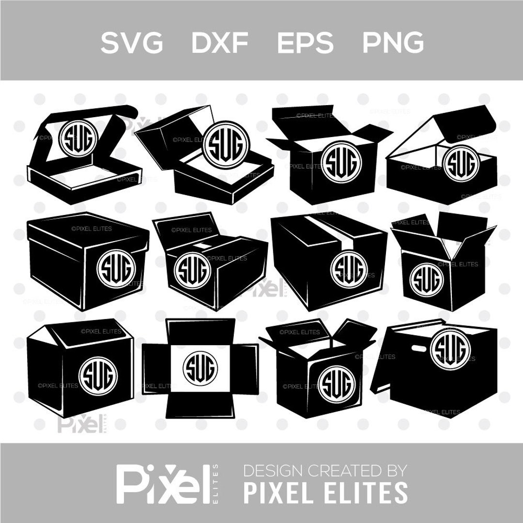 Cardboard Box SVG Cut File Bundle | Circle Monogram Silhouette Designs ...