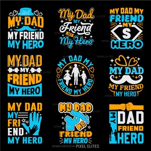 My Dad My Friend My Hero SVG Gift for Dad Tshirt Bundle Fathers Day Quote Design, PET 00458 - Etsy