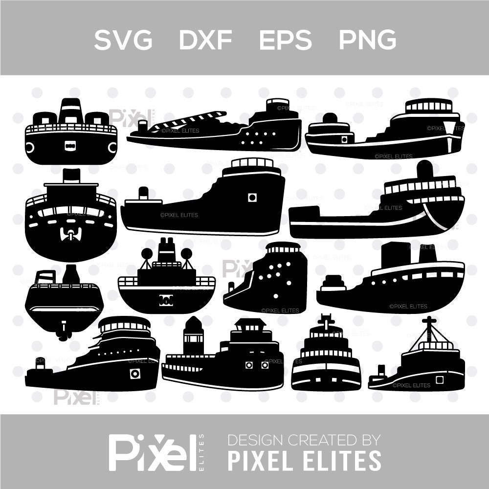 Lake Freighter SVG Cut File Bundle - Industrial Ship, Great Lakes Cargo ...