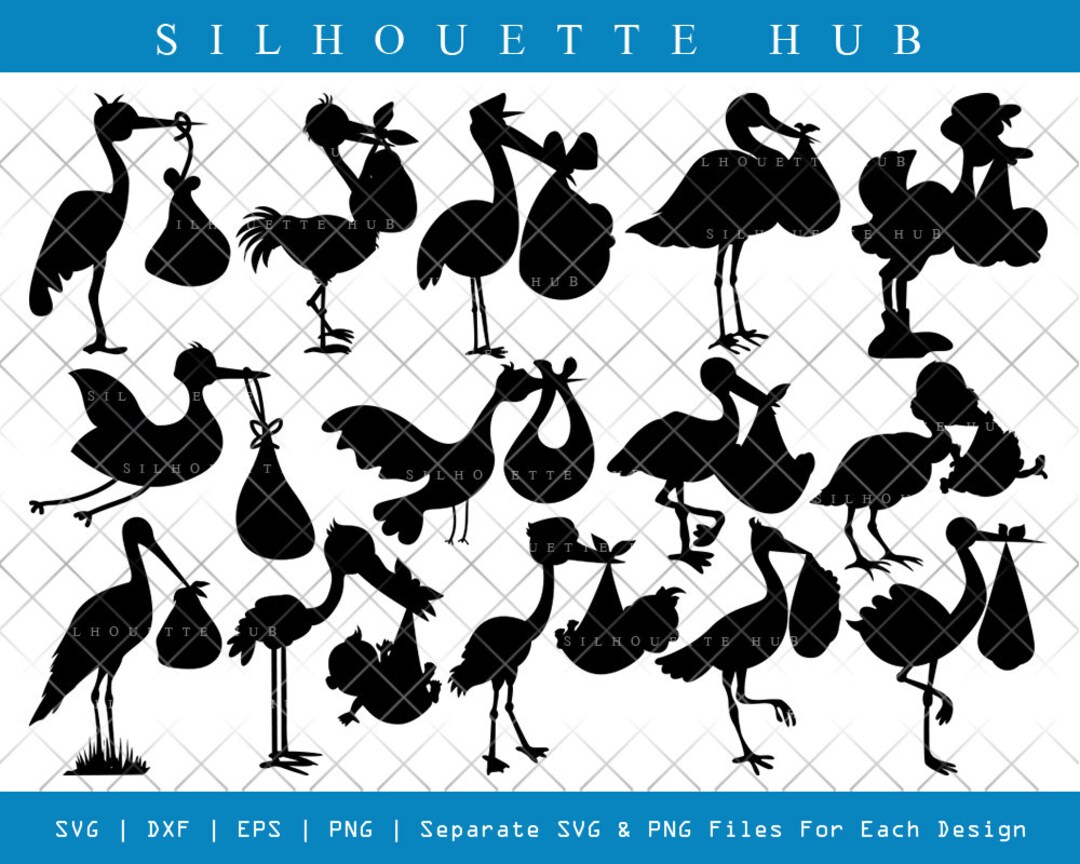 Stork Baby Shower SVG Cut Files Stork Baby Shower Silhouette Baby ...