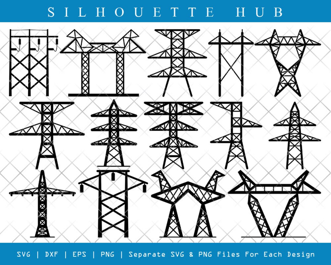 Transmission Tower SVG, Tower Silhouette, Power Lines Svg, Electricity ...