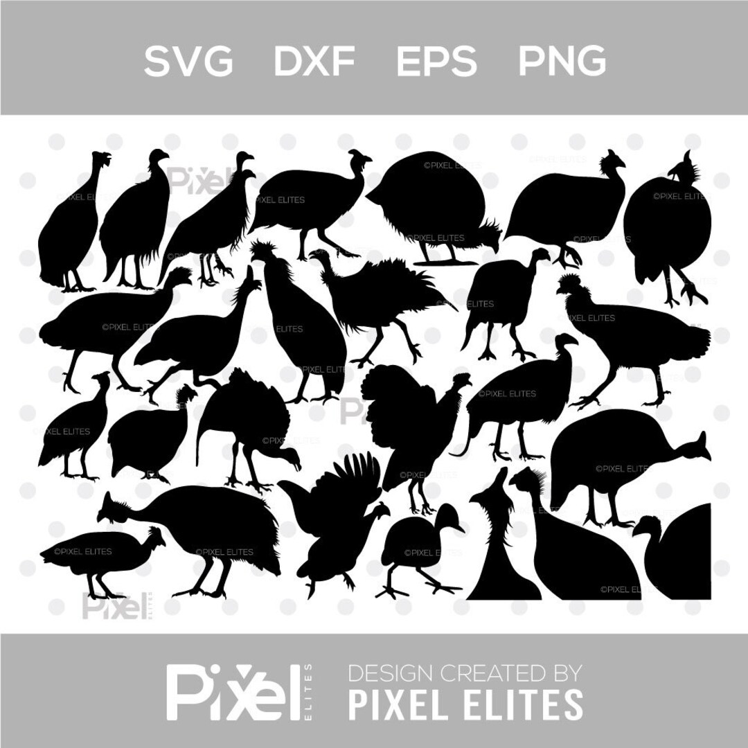 Guinea Fowl SVG Cut File Bundle Flying Bird Designs for Silhouette ...