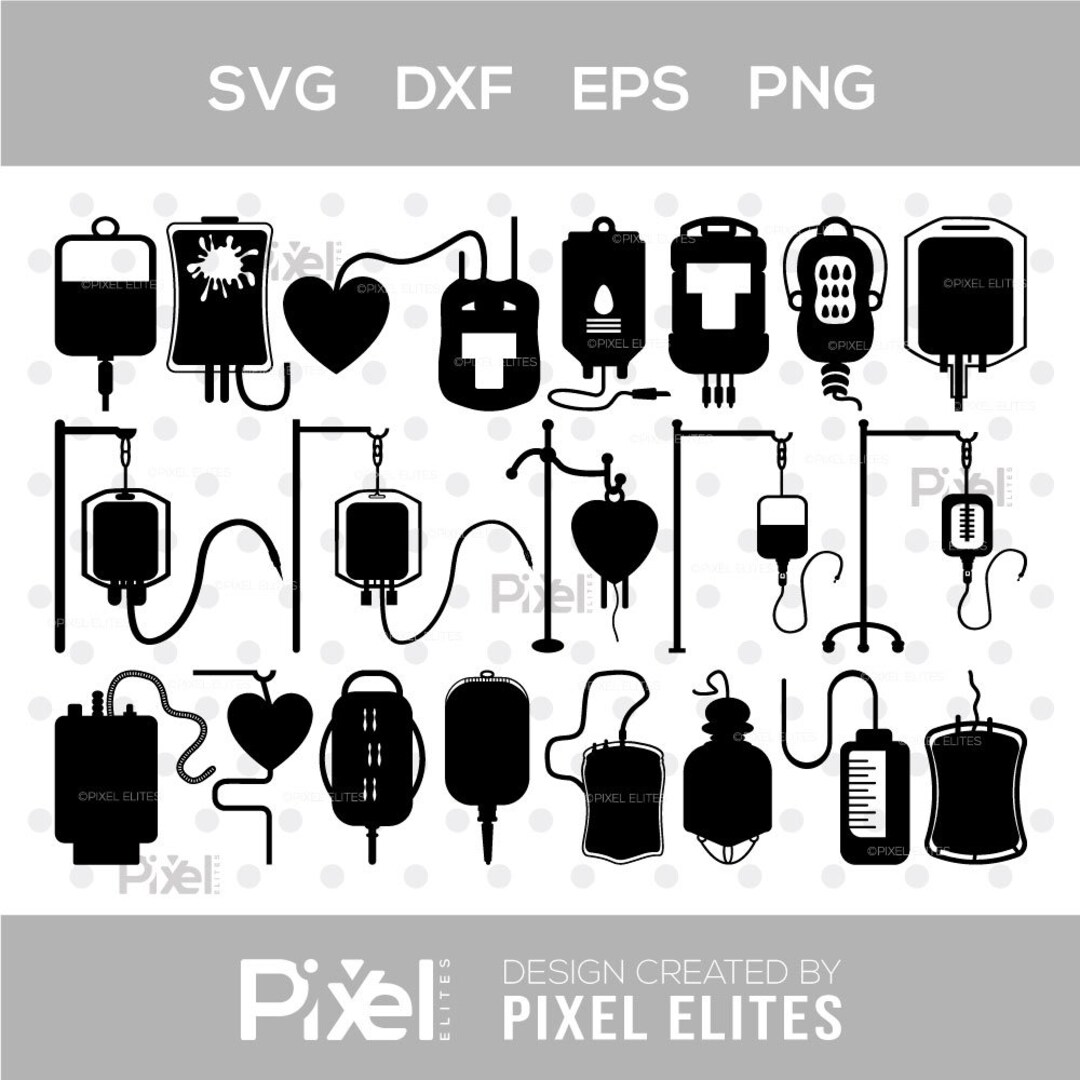 Blood Bag SVG Cut File Bundle - Blood Donation, IV Storage Bags, Vacuum ...