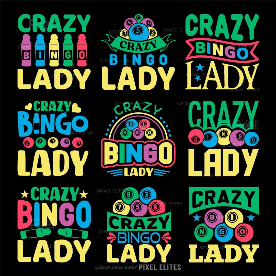 Crazy Bingo Lady SVG Cut Files - Lucky Bingo Mug Print & T-shirt Design ...