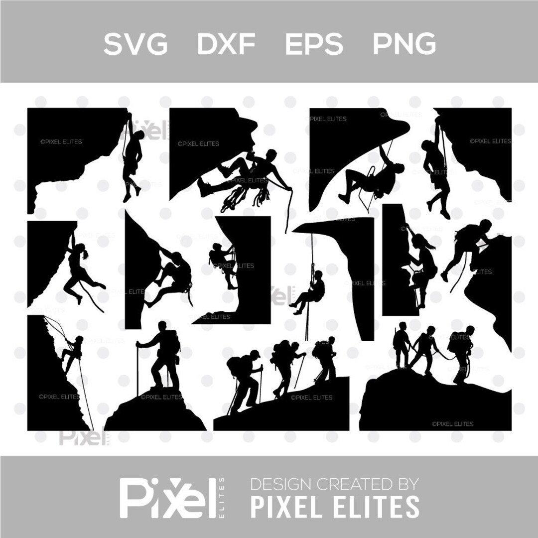 Mountain Climbing SVG Cut File Bundle - Old Man & Woman Hiking Designs ...