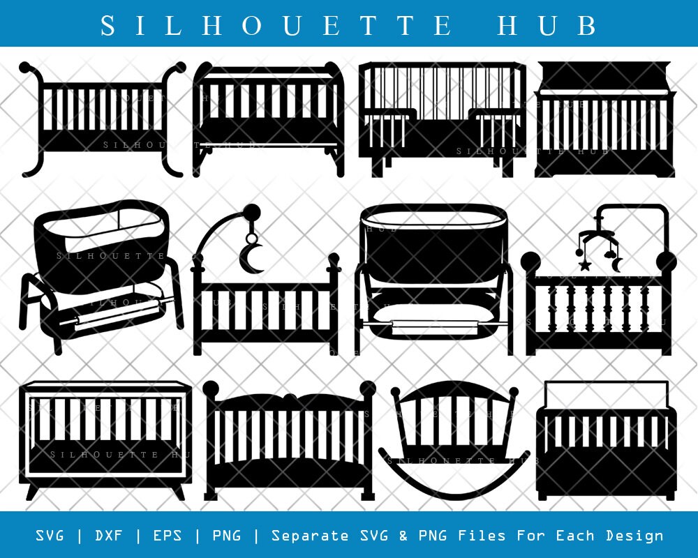 Baby Crib SVG Cut Files Baby Crib Silhouette Baby Svg | Etsy