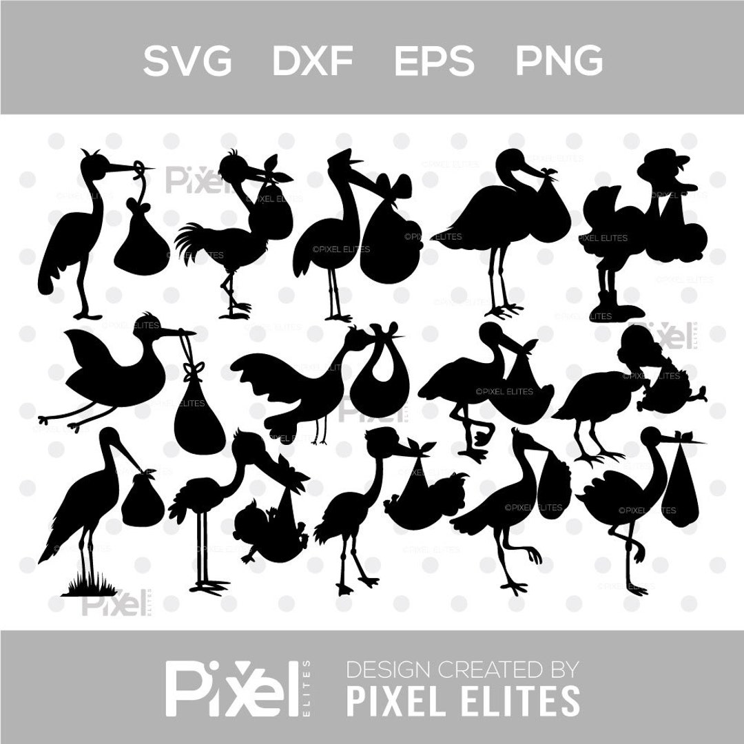 Stork Baby Shower SVG Cut Files Stork Baby Shower Silhouette Baby ...