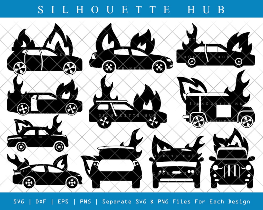 Burning Car Silhouette Svg Flaming Car Cricut Cut Files Png - Etsy