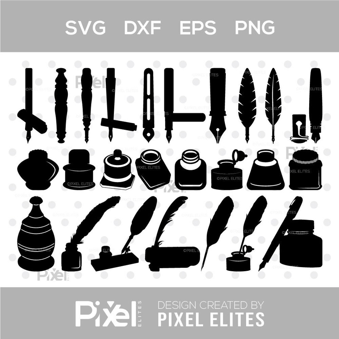 Inkwell Pen SVG Cut File Bundle | Silhouette & Printable Design for ...