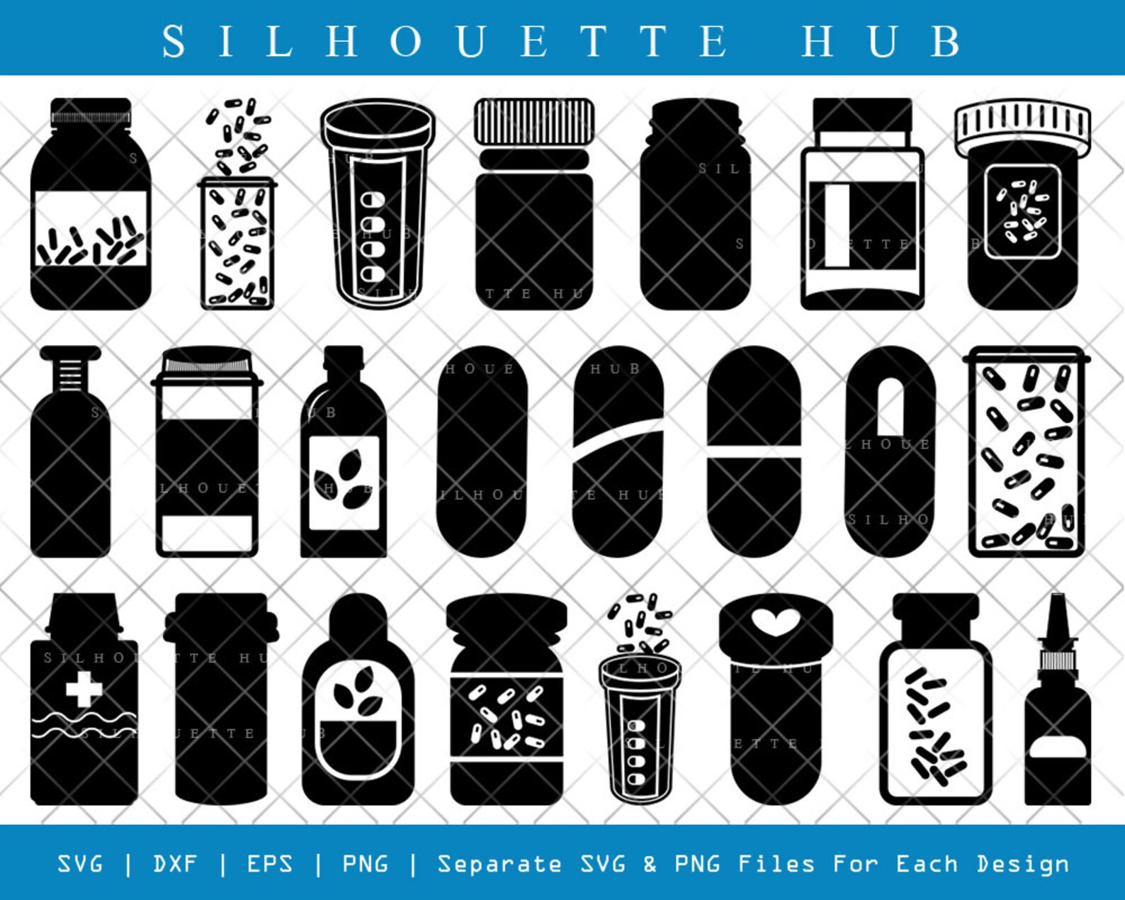 Pill Bottle SVG Cut Files Pill Bottle Silhouette Pain - Etsy
