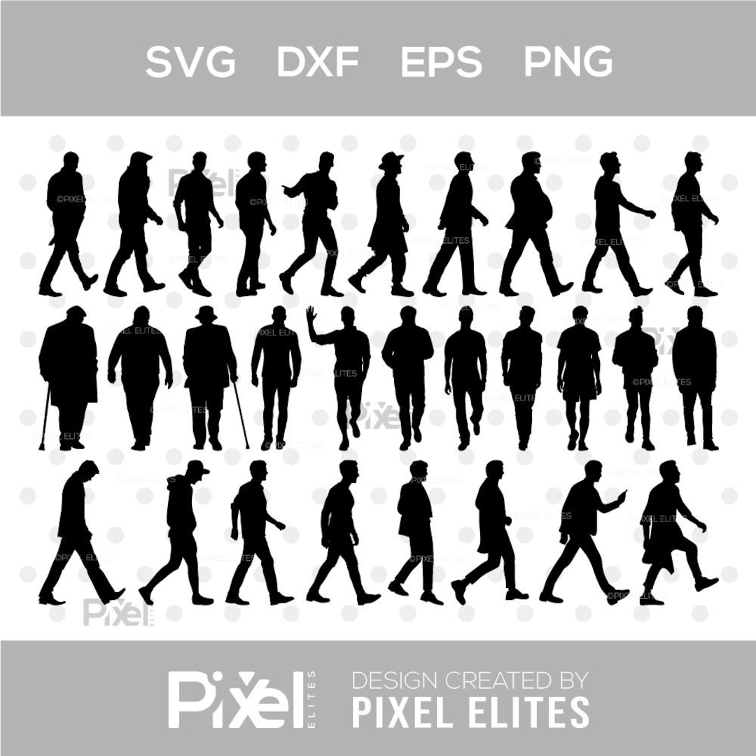 Man Walking SVG Cut File Bundle - Silhouette of People Walking ...