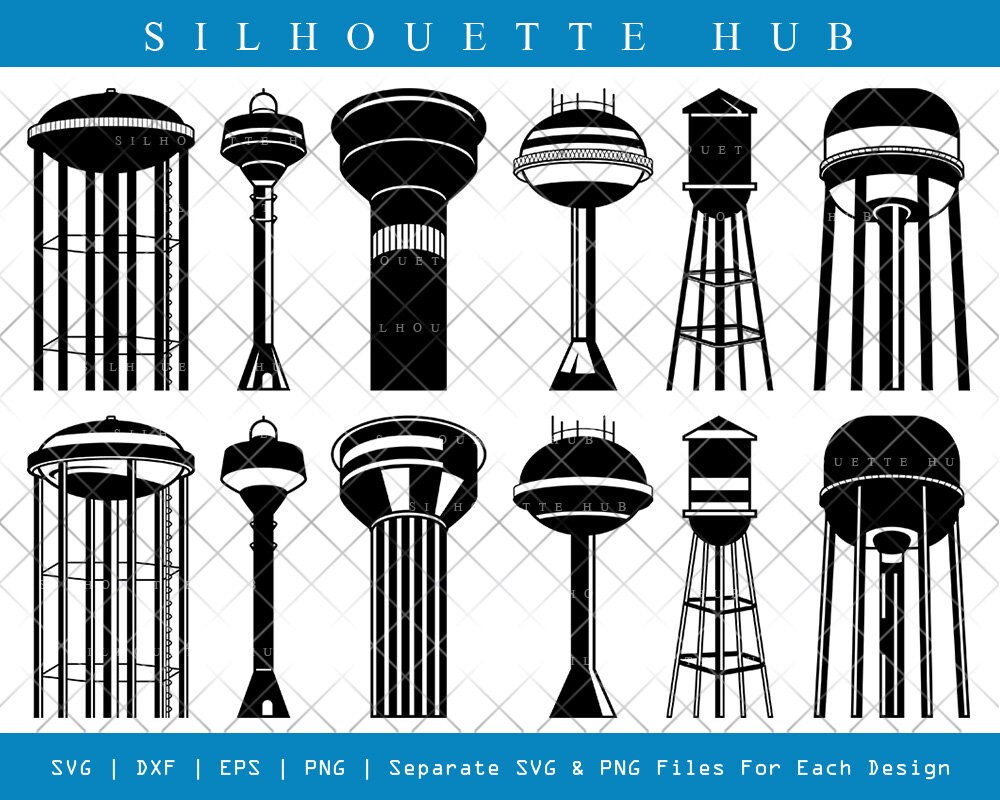 Water Tower SVG Cut Files Water Tower Silhouette Gilbert | Etsy Australia