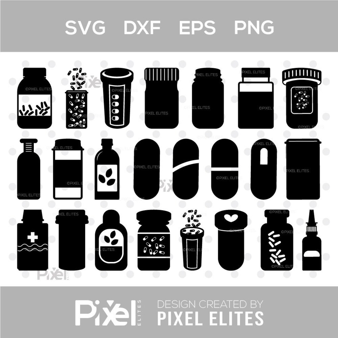 Pill Bottle SVG Cut File Bundle Medicine Pill Bottles, Container & Caps ...