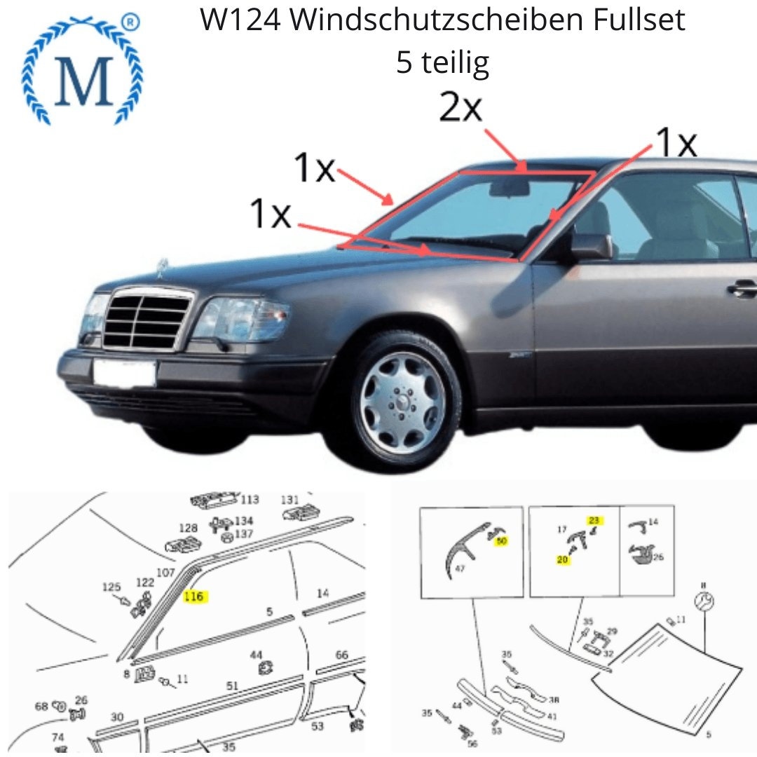 Mercedes W124 Coupé & Convertible Complete Windshield Sealing Set 5 ...