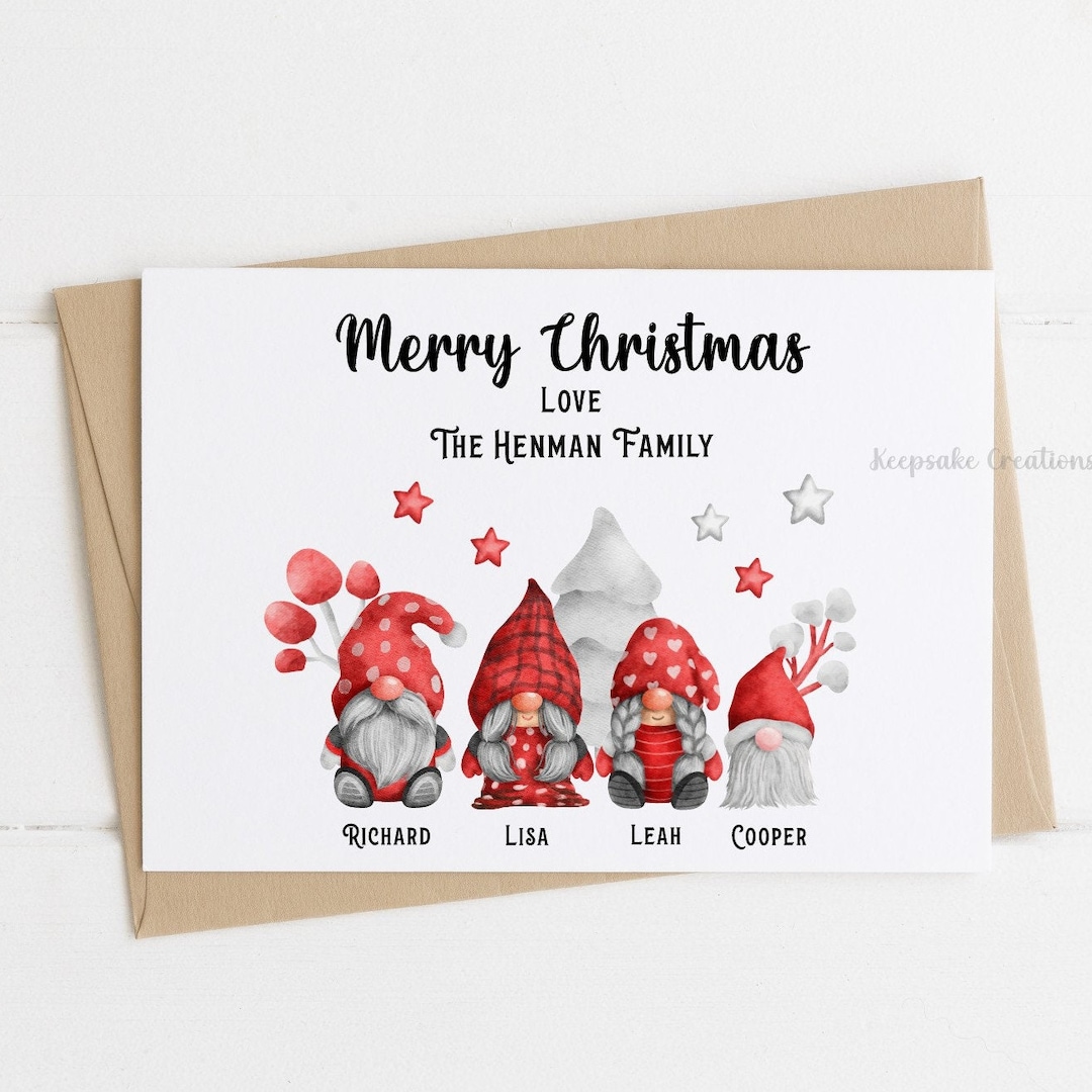 Family Christmas Card Pack, Personalized Gnome Family Cards ...