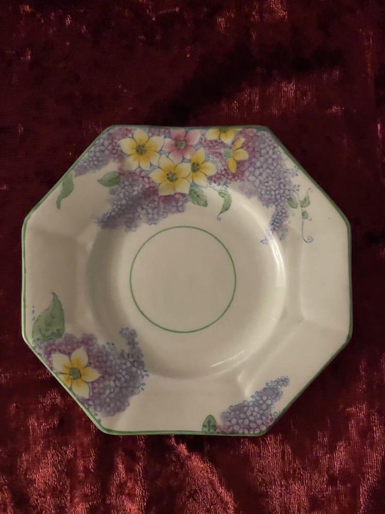 Melba Bone China FLOWER HANDLE "lilac Time" Trio. Art Deco .1930's ...