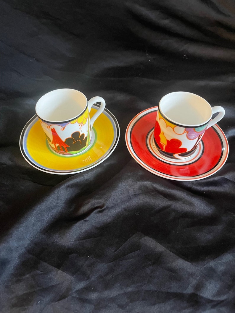Clarice Cliff Coffee Set With "cornwall" Coffee Pot and Demitasses ...