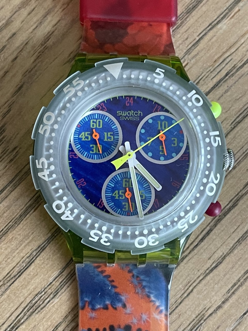 Swatch Watch Aqua Chrono SEG100 sun Garden 1996 Vintage Original New ...