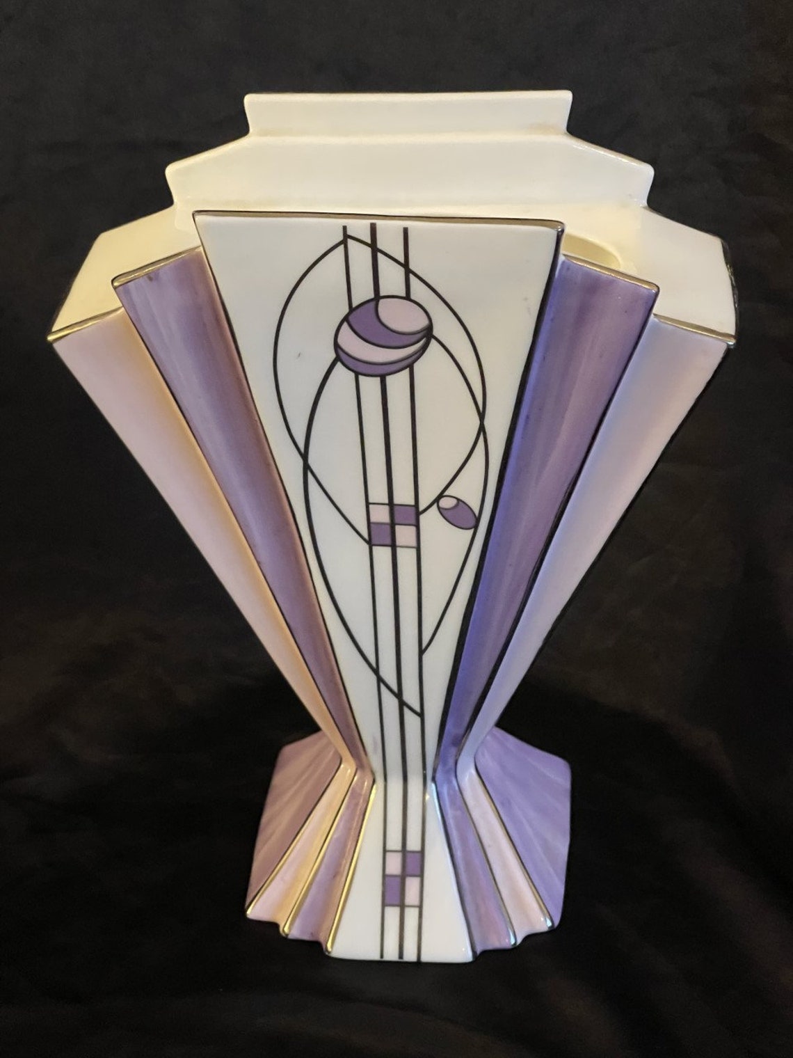 CLARICE CLIFF Style Fan Vase "madison" Hand Painted by Brian Wood ...