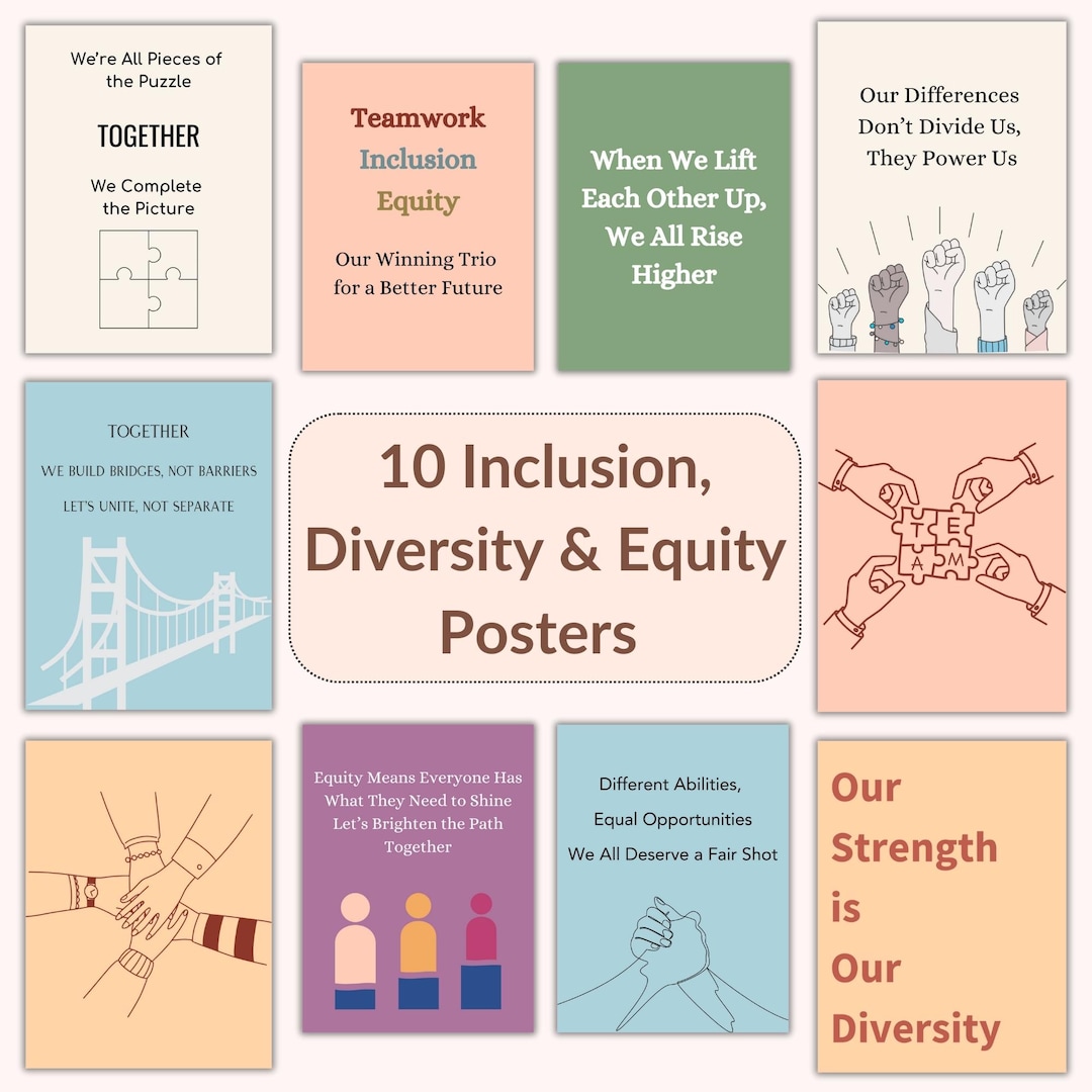 Set of 10 Inclusion, Diversity, Equity, Teamwork, and Belonging Posters ...