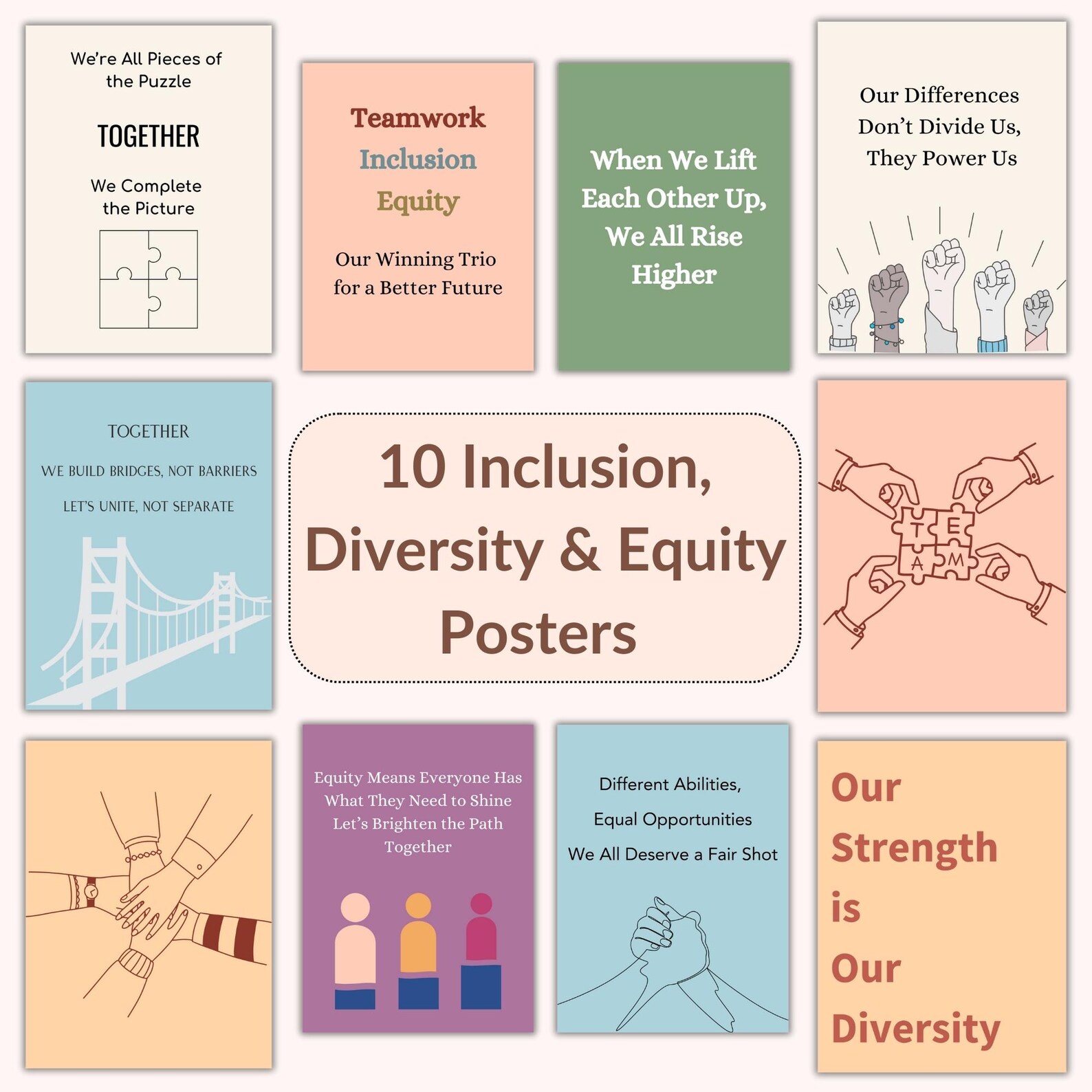 Set of 10 Inclusion, Diversity, Equity, Teamwork, and Belonging Posters ...