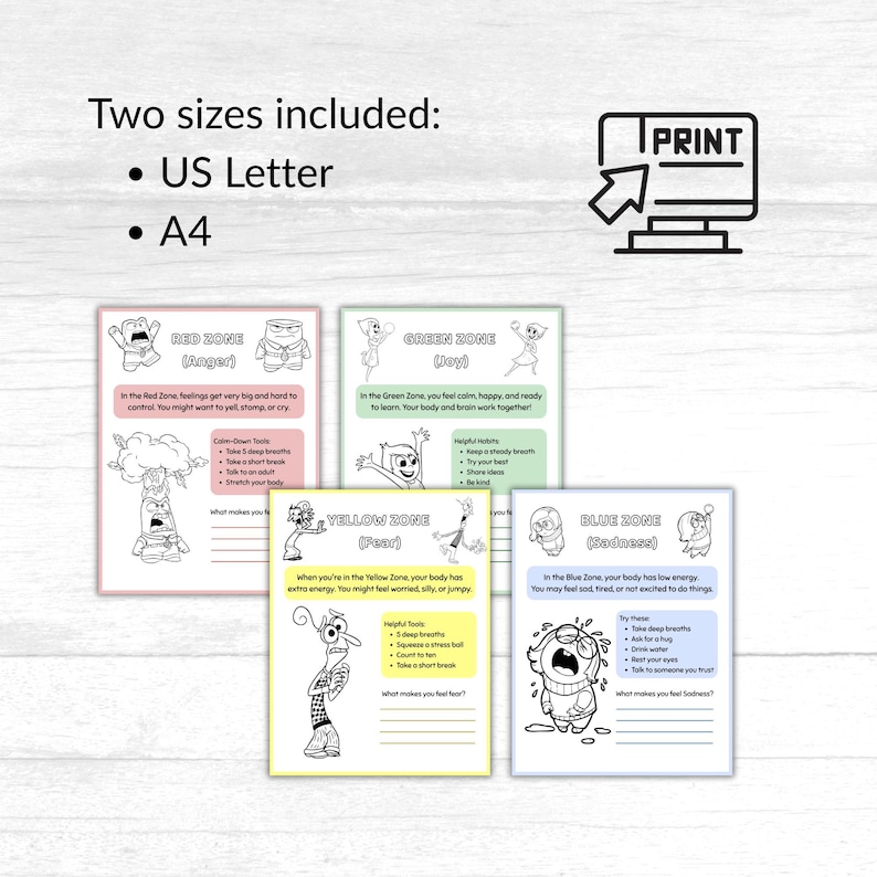 Zones of Regulation Worksheet | Calm Down Tools | Inside Out Inspired ...