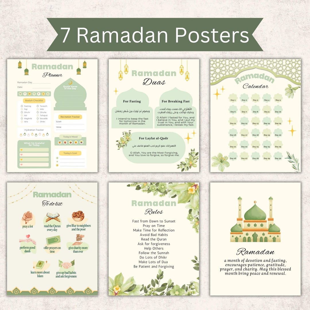 7 Digital Ramadan Posters Collection: Ramadan Rules, Calendar, Mubarak ...