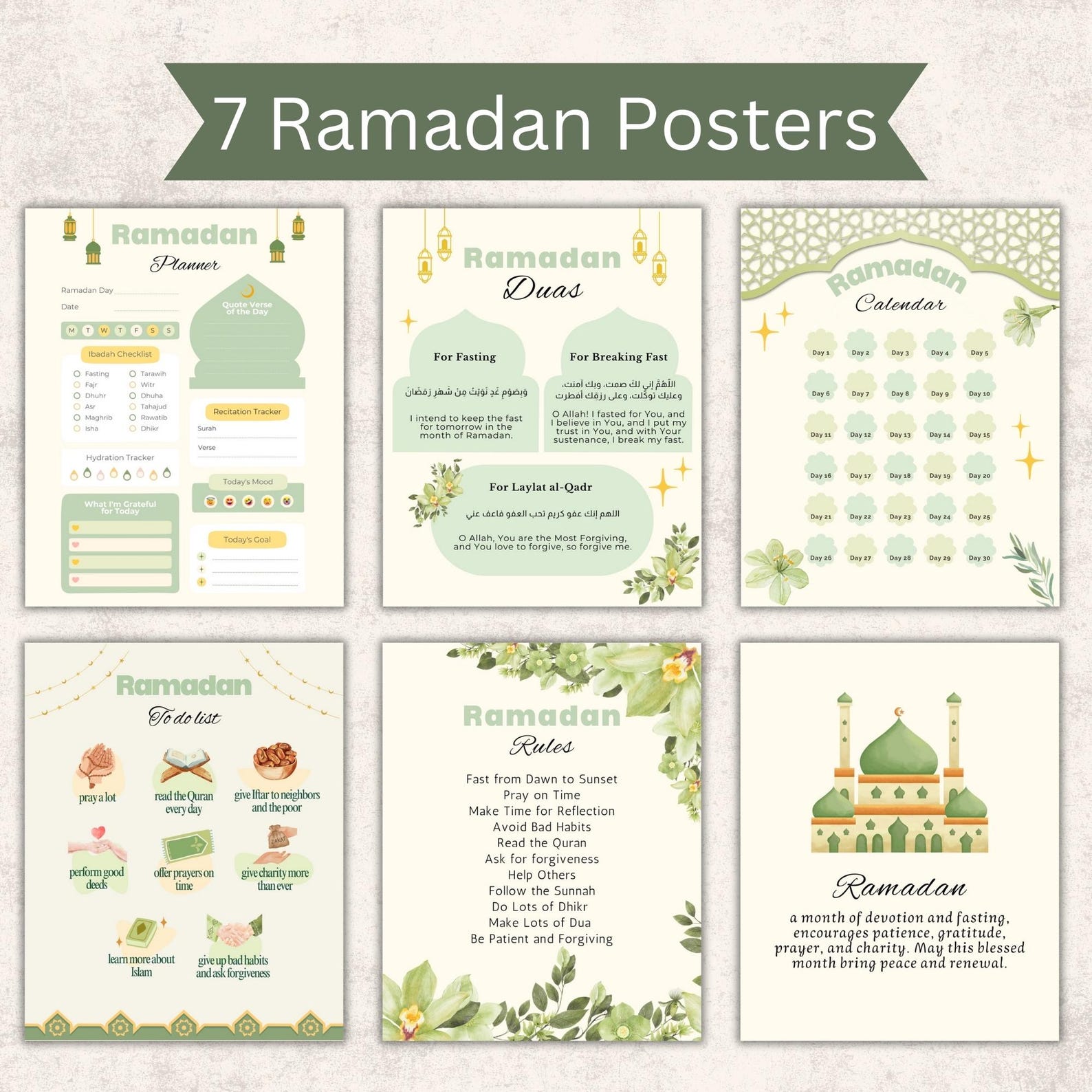 7 Digital Ramadan Posters Collection: Ramadan Rules, Calendar, Mubarak ...
