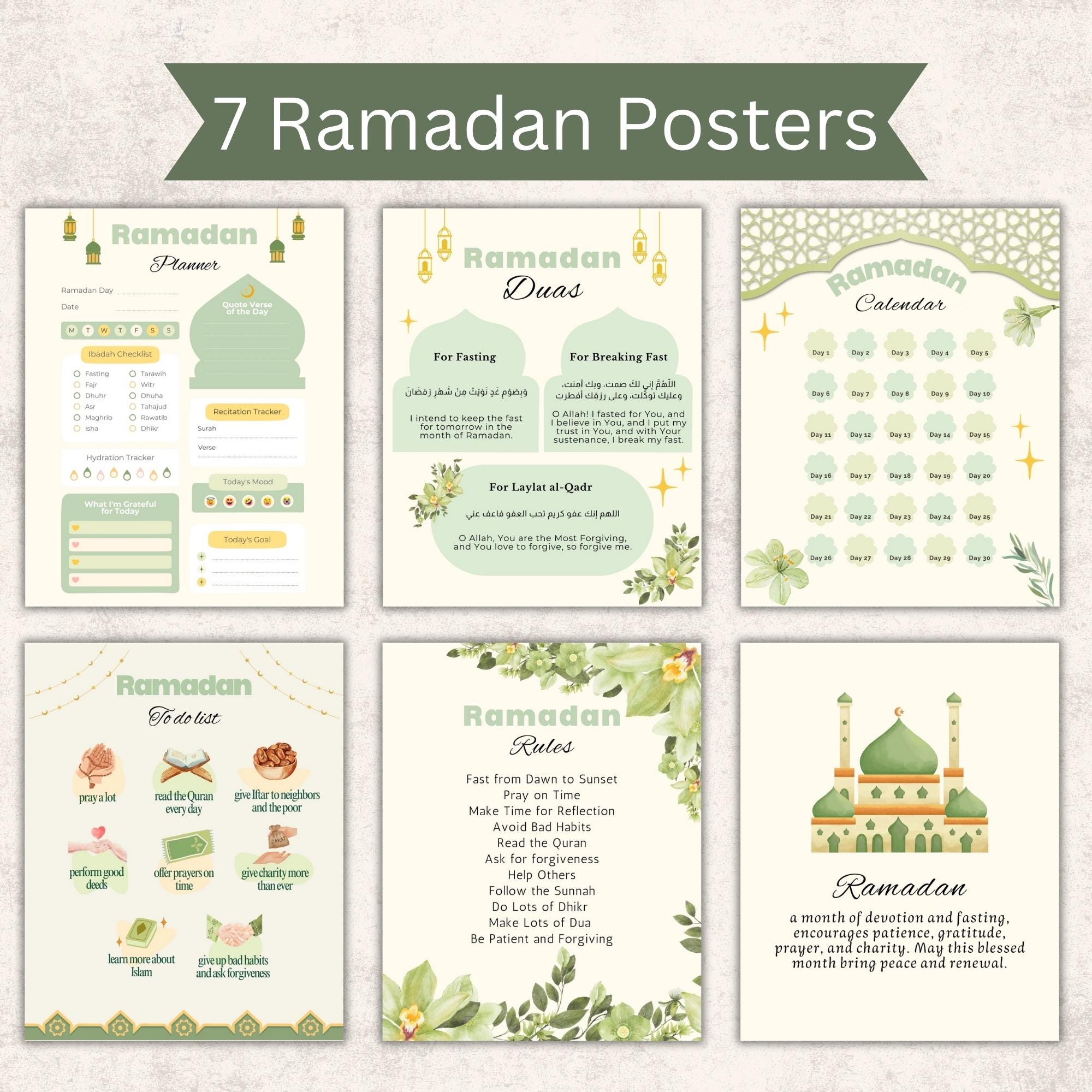 7 Digital Ramadan Posters Collection: Ramadan Rules, Calendar, Mubarak ...