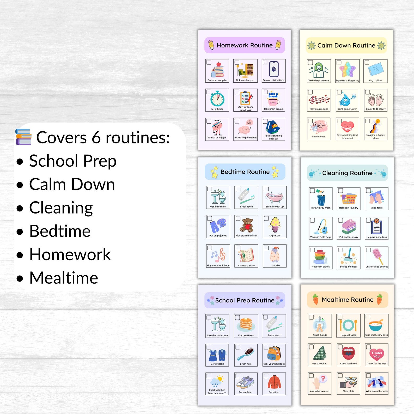 6 Visual Routine Chart for Kids: Editable Daily Task Schedule ...