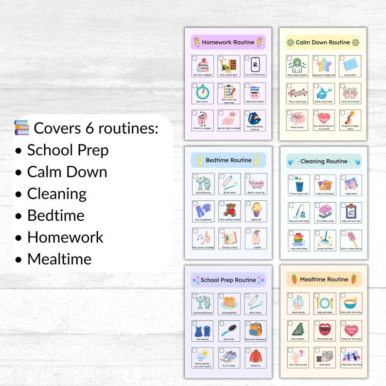 6 Visual Routine Chart for Kids: Editable Daily Task Schedule ...