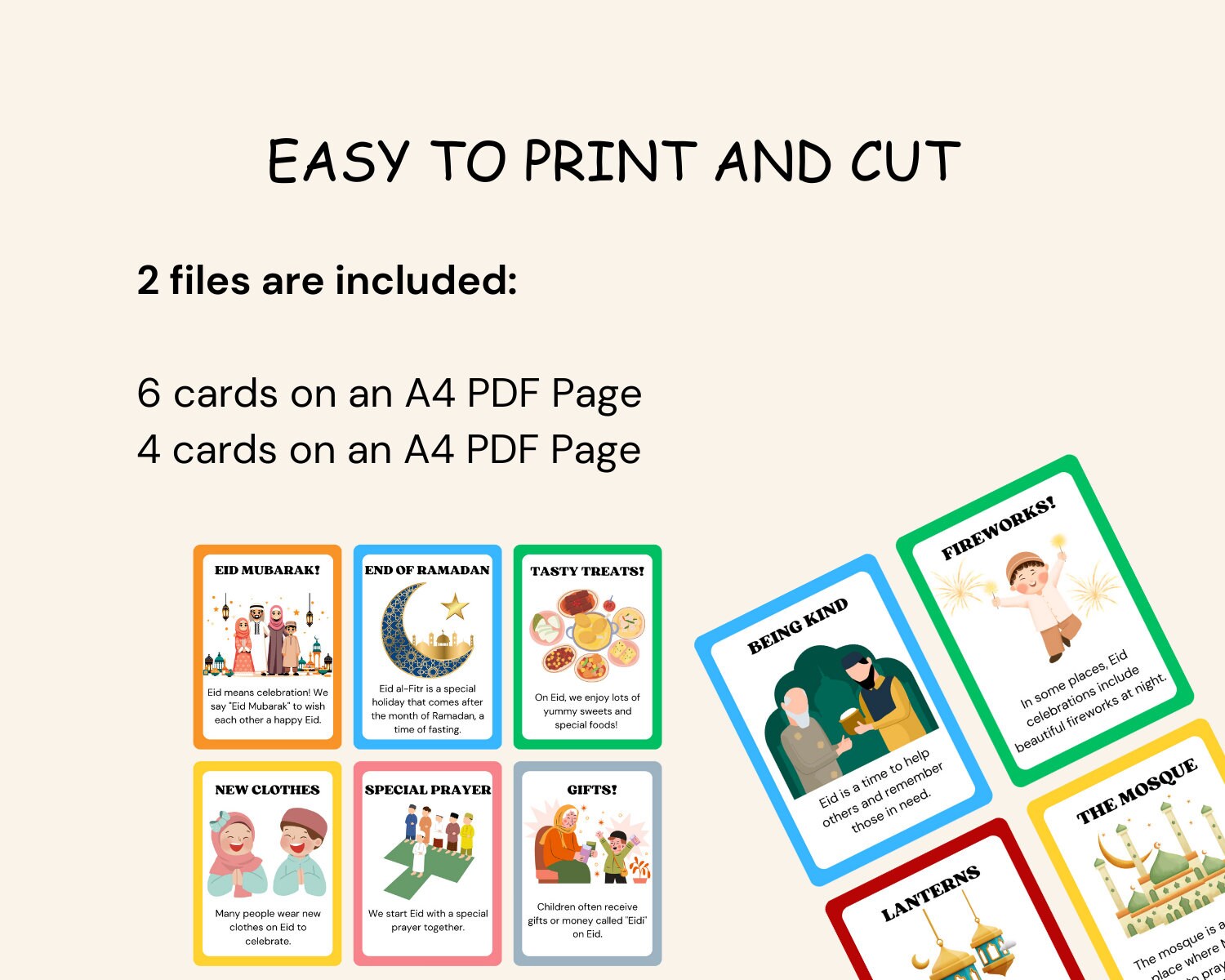 12 Eid Al-fitr Flashcards for Kids, Ramadan Mubarak, Islamic Prayers ...