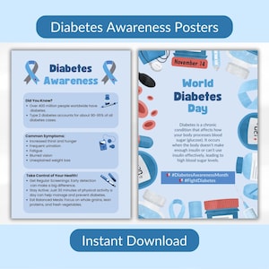 Two Diabetes Awareness Month, World Diabetes Day Printable Posters ...