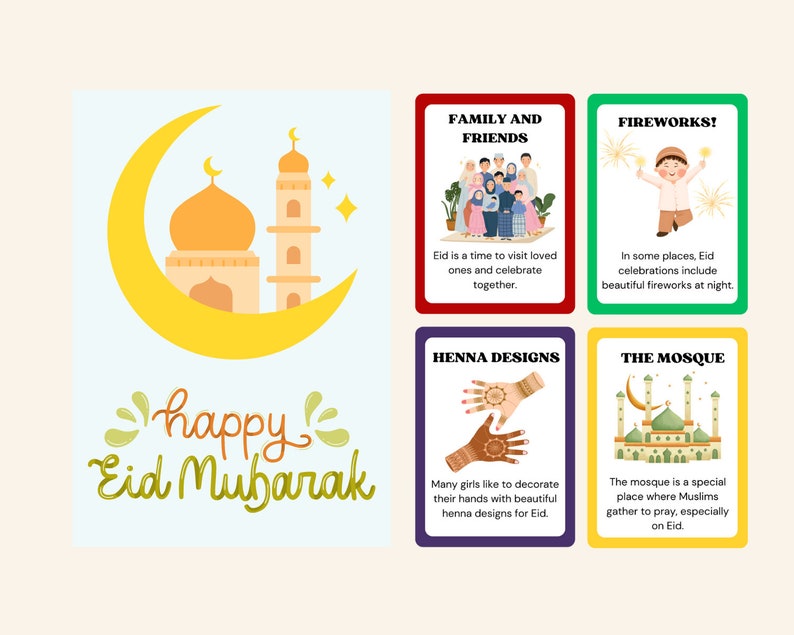 12 Eid Al-fitr Flashcards for Kids, Ramadan Mubarak, Islamic Prayers ...