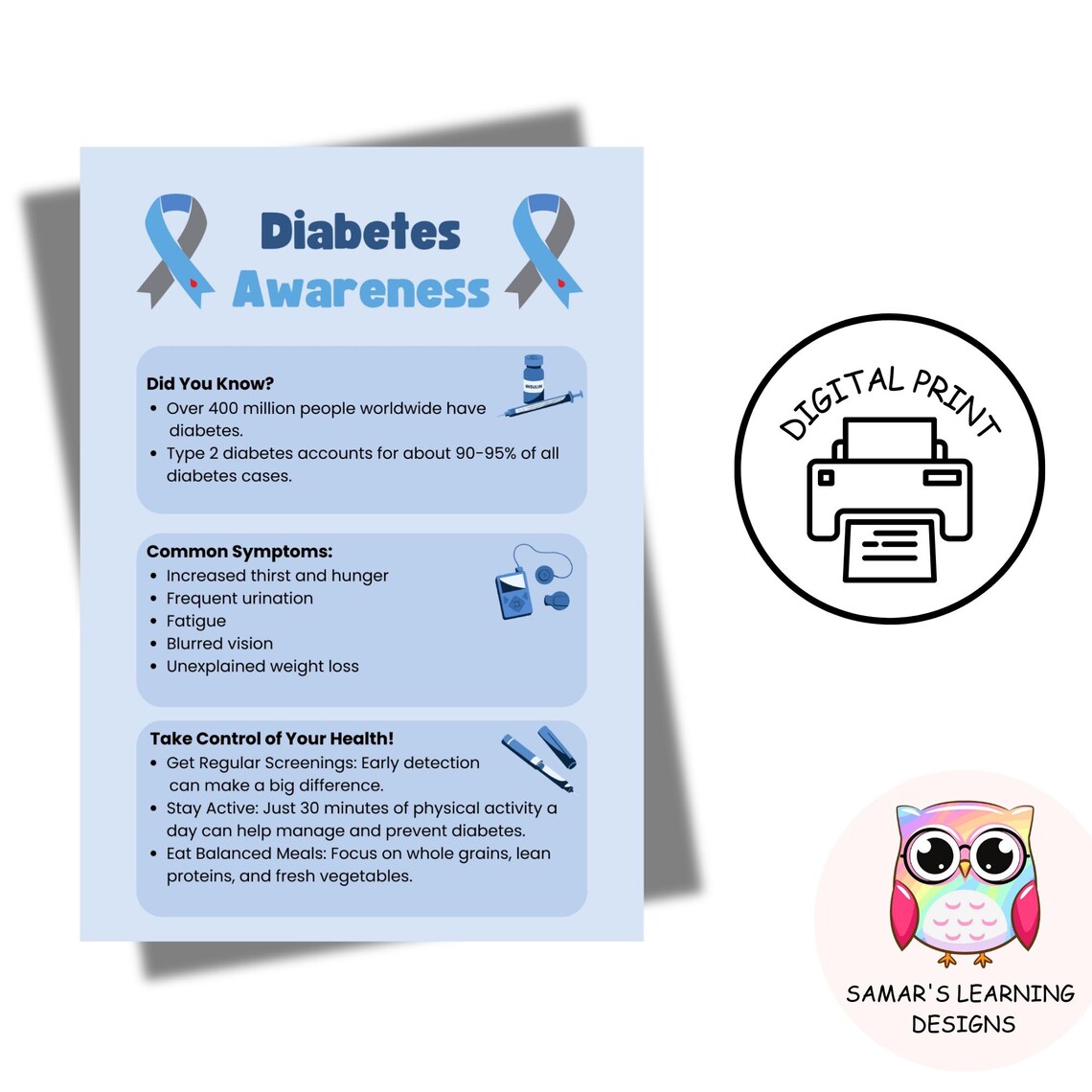 Two Diabetes Awareness Month, World Diabetes Day Printable Posters ...