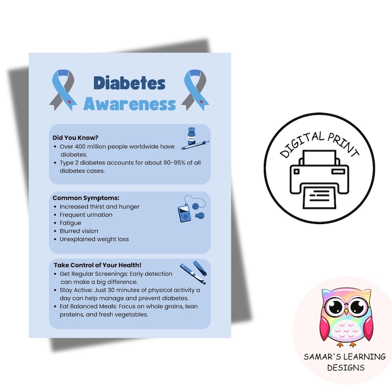 Two Diabetes Awareness Month, World Diabetes Day Printable Posters ...