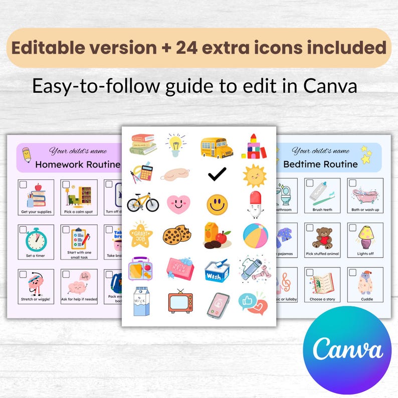 6 Visual Routine Chart for Kids: Editable Daily Task Schedule ...
