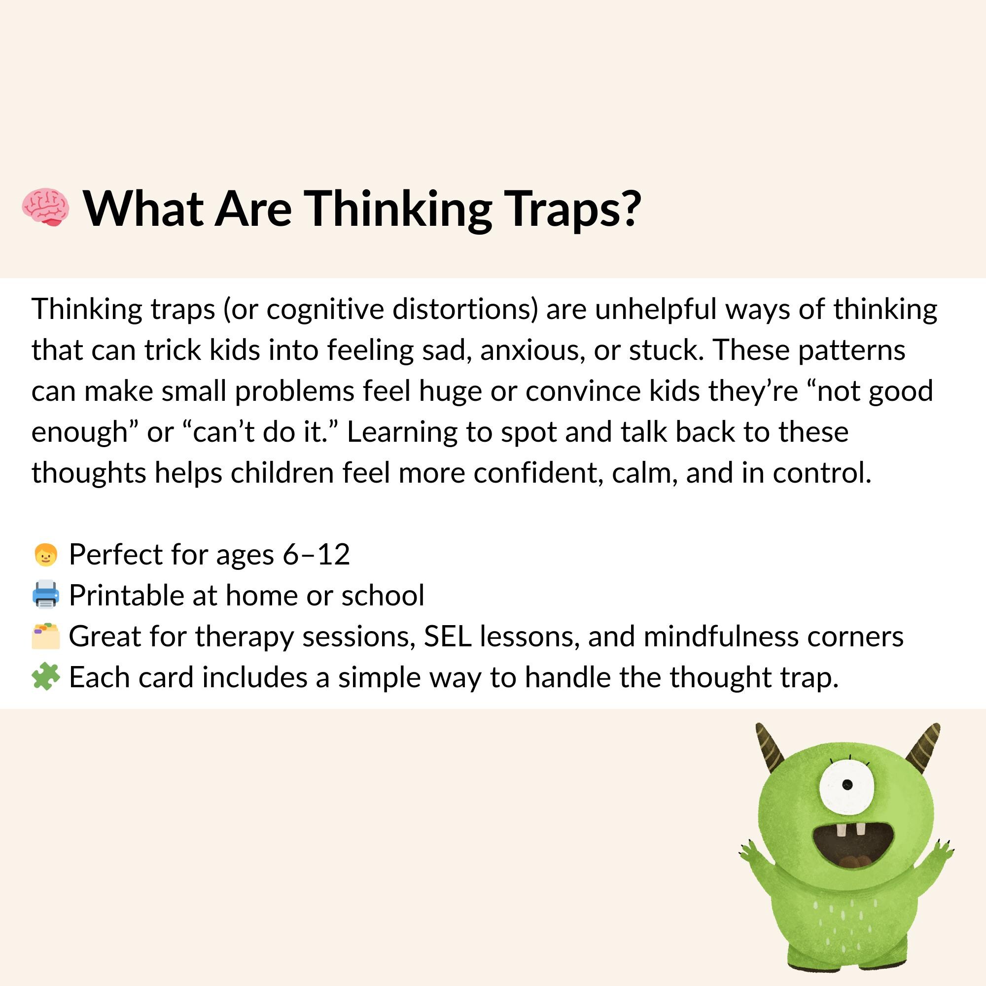 Printable Thought Monster Cards: CBT Coping Strategies for Kids ...