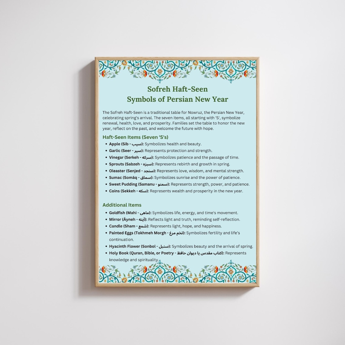 3 Nowruz Haft-seen Symbols Educational Posters Set, Persian New Year ...