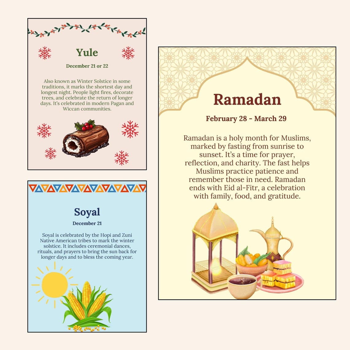 16 Winter Holidays Around the World, Digital Posters Set Christmas ...