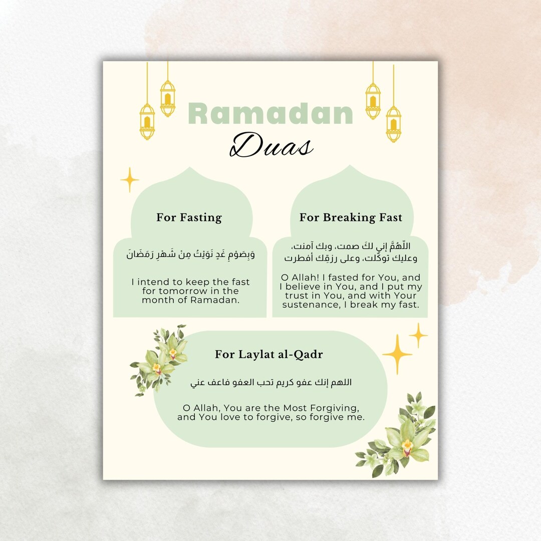 Ramadan Duas Digital Poster: Essential Prayers for Fasting, Breaking ...