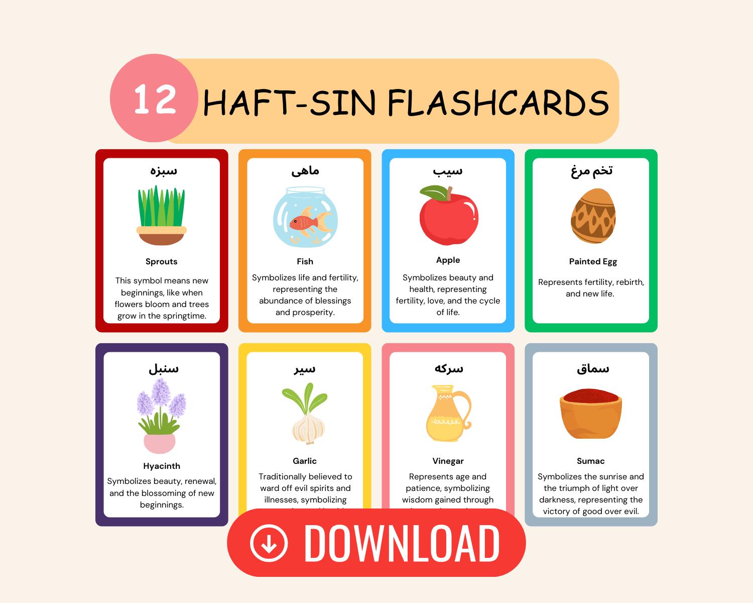 12 Nowruz Flashcards, Educational Printable Kids Set | Persian Haft-sin ...