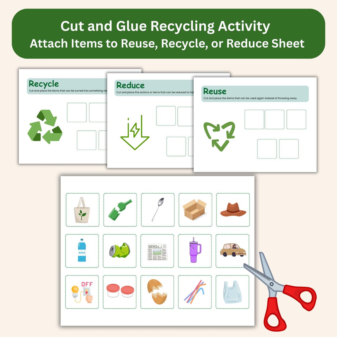 Earth Day Sorting Recycling Activity Worksheet for Reusing, Reducing ...