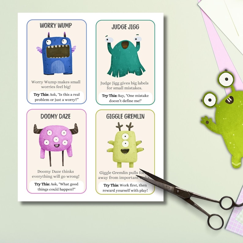 Printable Thought Monster Cards: CBT Coping Strategies for Kids ...