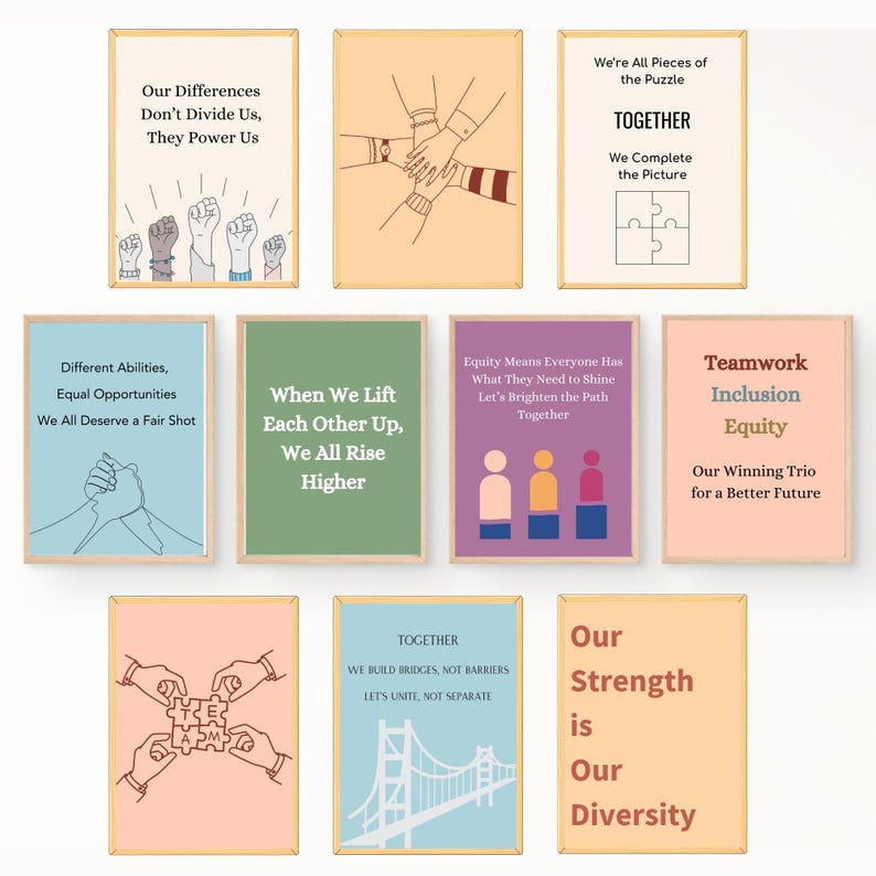 Set of 10 Inclusion, Diversity, Equity, Teamwork, and Belonging Posters ...