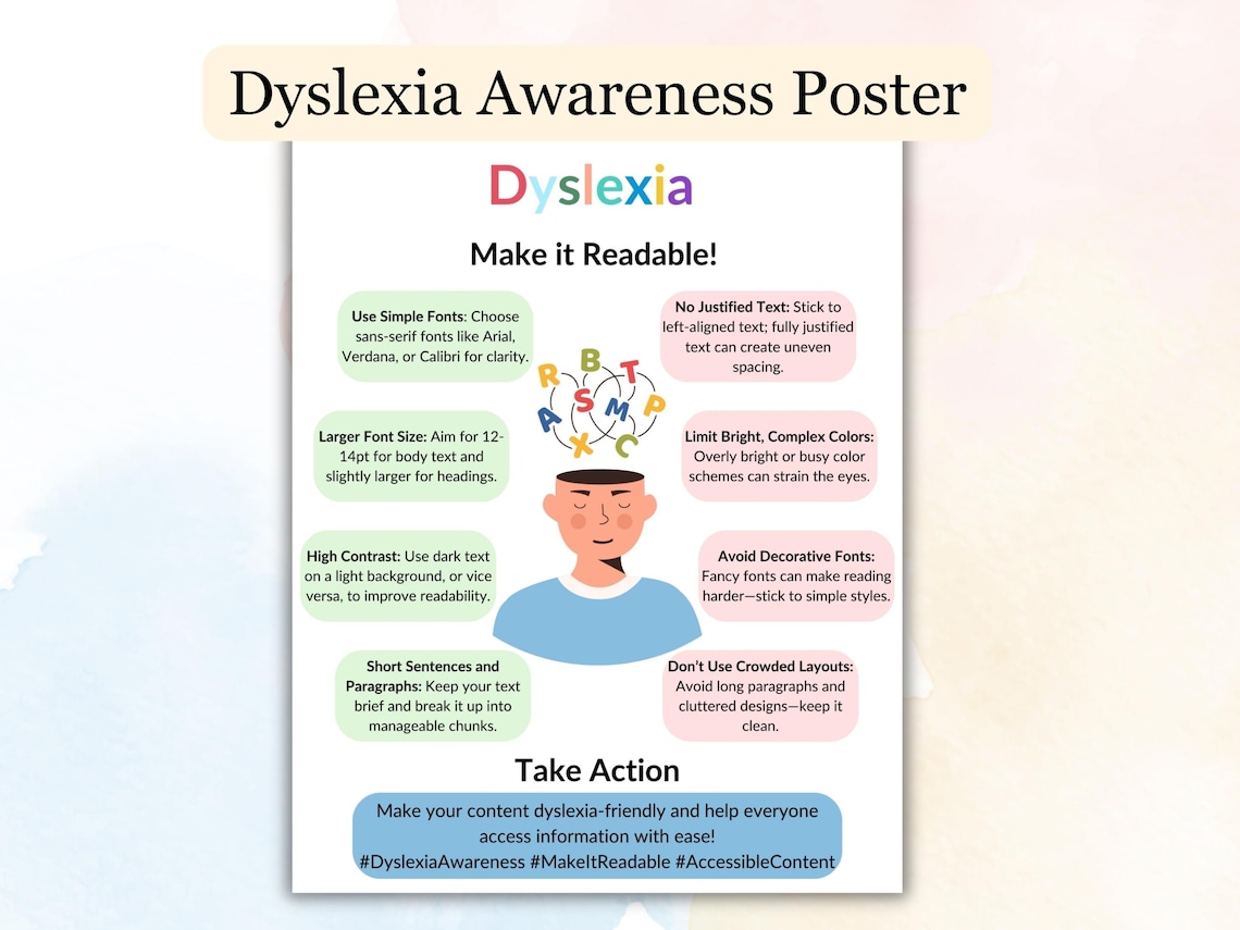 Dyslexia Awareness Printable Poster Support Neurodiversity for ...