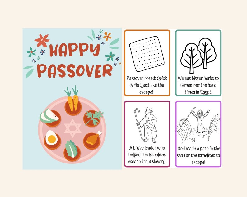 Passover Flashcards for Kids! Matzah, Seder, Moses, Maror, Plagues ...