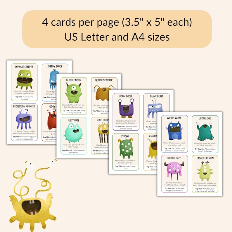 Printable Thought Monster Cards: CBT Coping Strategies for Kids ...